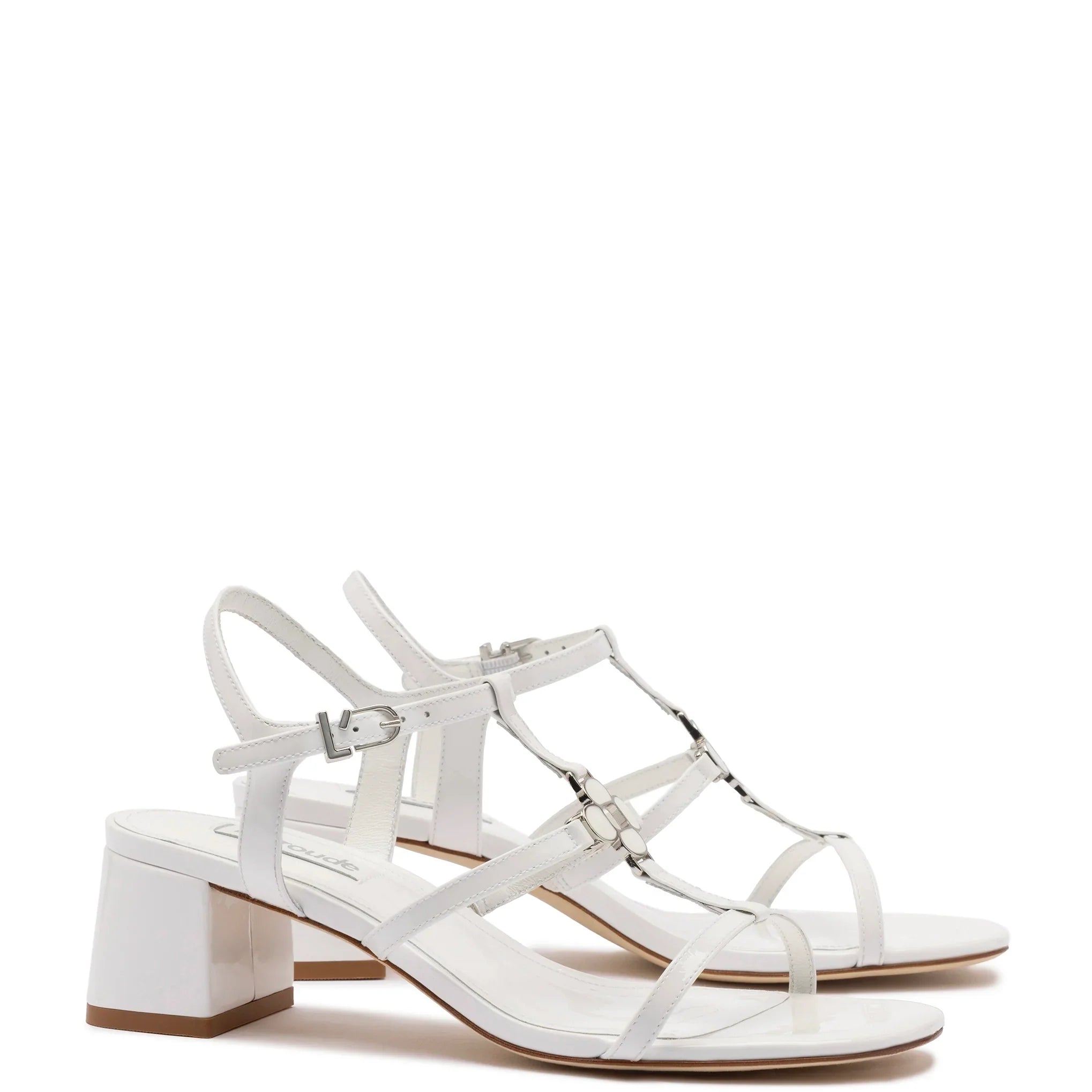 Hana Block In White Patent Leather by Larroudé