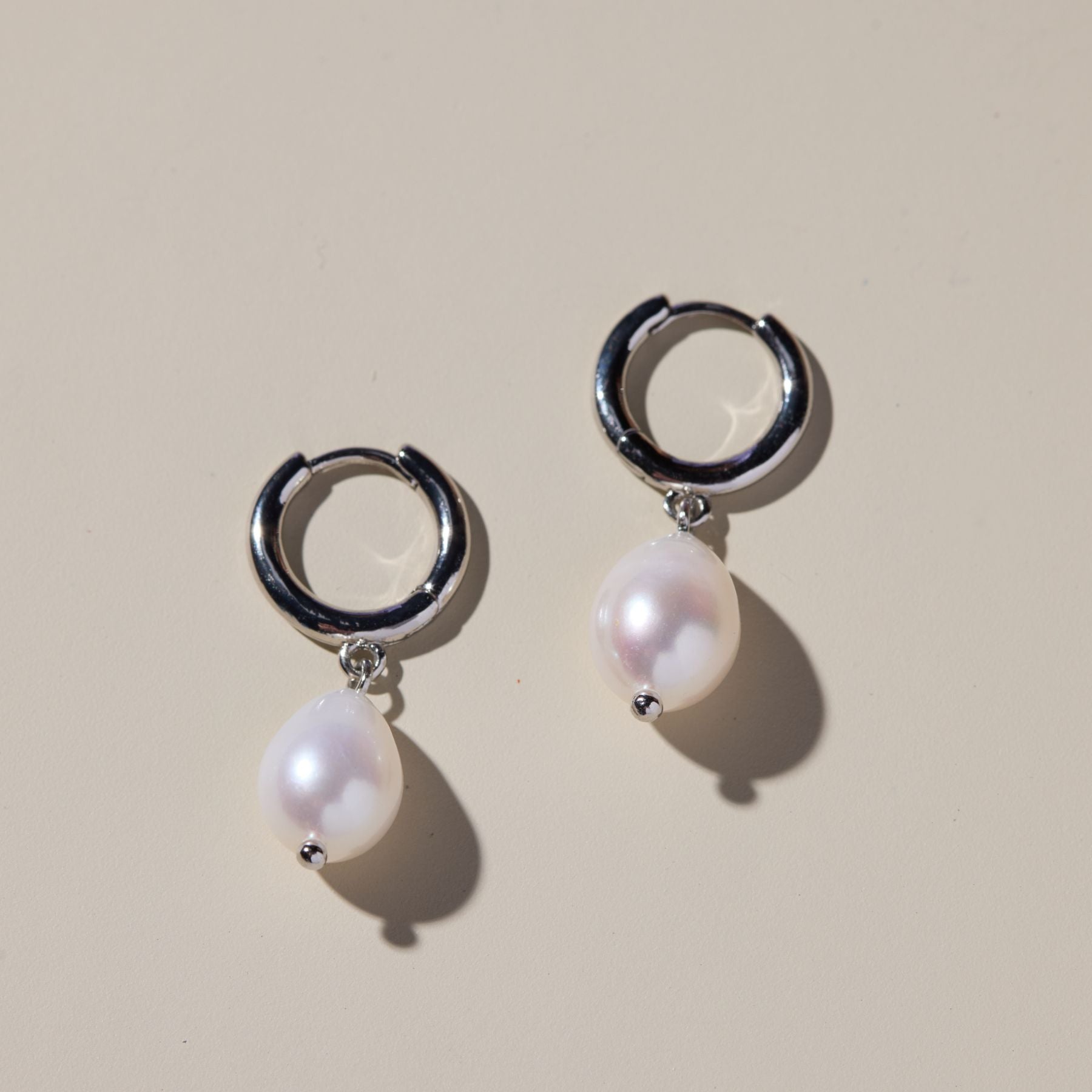 Silver Pearl Drop Huggies